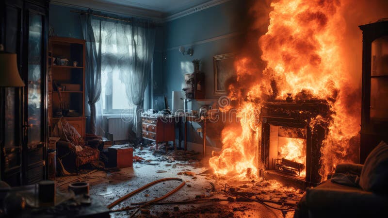 Fire inside an apartment stock illustration. Illustration of danger ...