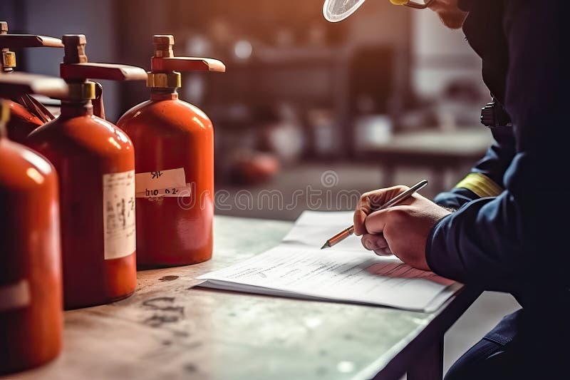 Fire Inspector S Documentation Process with a Fire Extinguisher in the ...