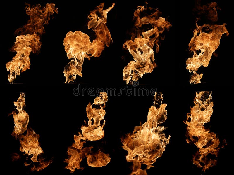 Fire Isolated on Black Photo Collage Stock Illustration - Illustration ...