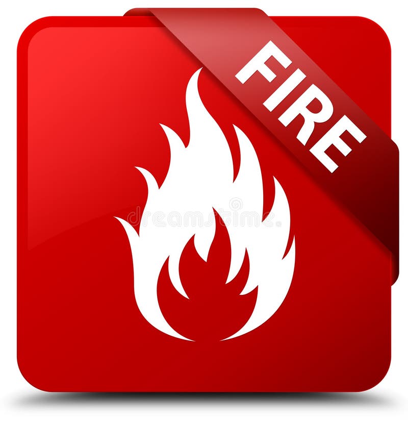 Fire Red Square Button Red Ribbon in Corner Stock Illustration ...