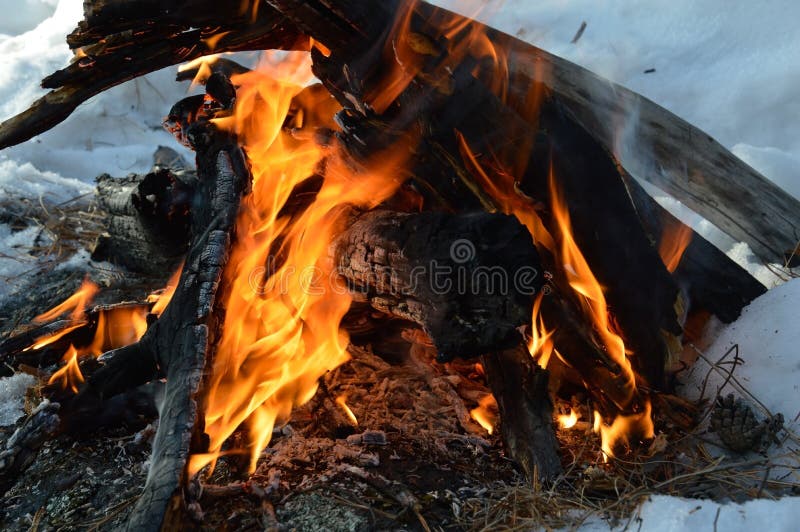 A Fire Kindled on the Snow. Stock Image - Image of campfire, coals ...
