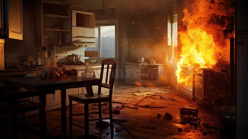 Fire in kitchen stock photo. Image of smoke, workshop - 314527030