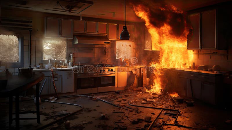 Fire in kitchen stock image. Image of oven, heat, material - 314527031