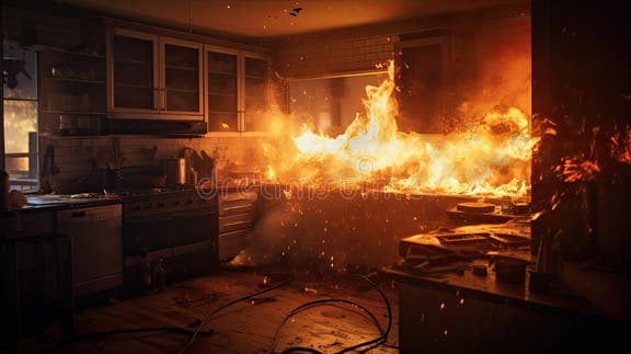 Fire in kitchen stock image. Image of workshop, meal - 324193349