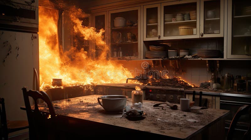 Fire in kitchen stock photo. Image of cooking, appliance - 324193352