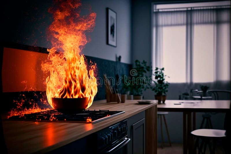 Fire in the Kitchen. the Concept of Fire from Gas Appliances Stock ...