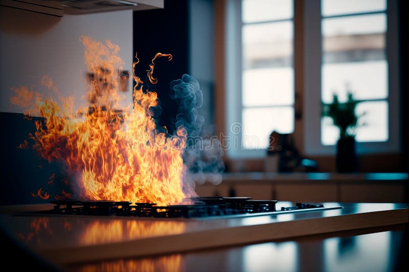 Fire in the Kitchen. the Concept of Fire from Gas Appliances Stock ...