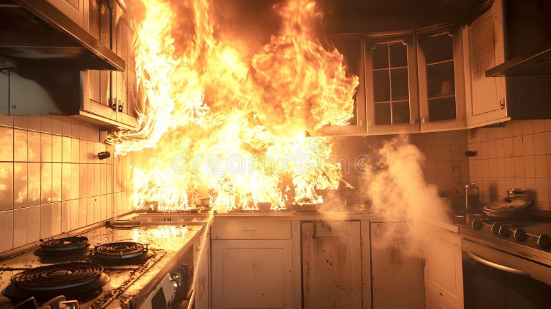 Fire in the Kitchen in Home Stock Photo - Image of burnt, clothing ...