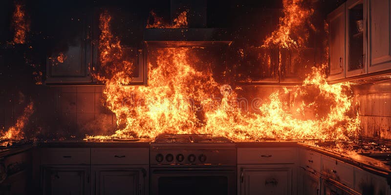 Fire in the Kitchen, Residential Fire, with Copy Space Stock ...