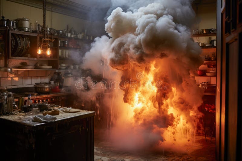 Fire in the Kitchen of a Restaurant. Generative AI Stock Illustration ...