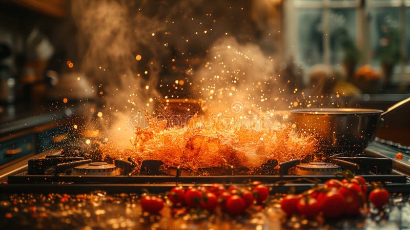 Fire on Kitchen Stove Illustration Stock Illustration - Illustration of ...