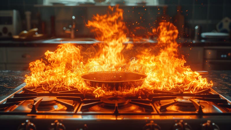 Fire on kitchen stove stock illustration. Illustration of stove - 309718753