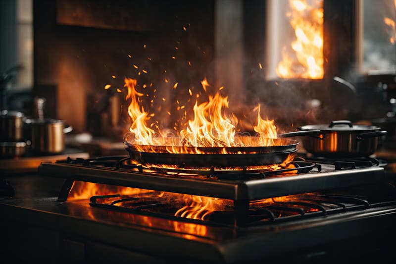 Fire in the Kitchen Stove Sharp Bright Light Bokeh. Ai Generative Stock ...