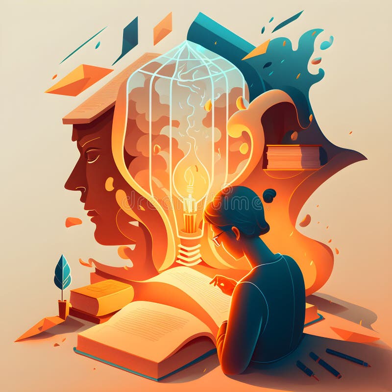 Fire of Knowledge Girl stock illustration. Illustration of generative ...