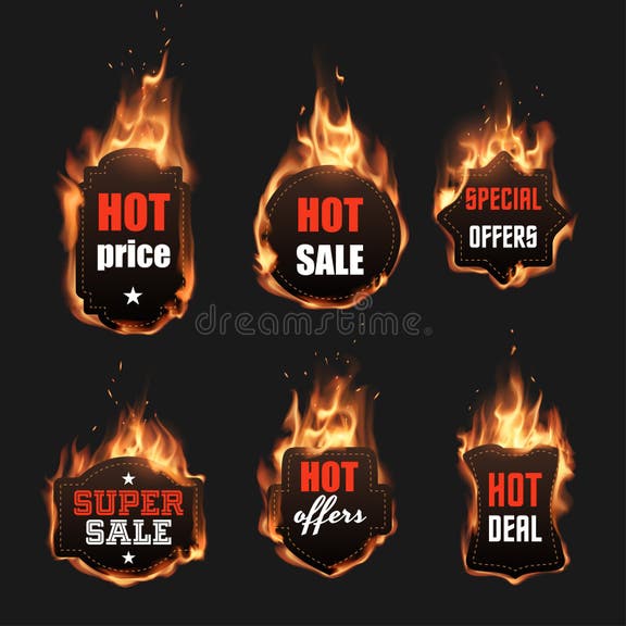 Fire labels set stock vector. Illustration of badge, bright - 58972379