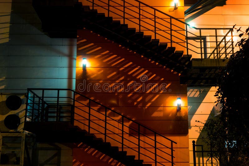 Fire Escape Stairs Night Stock Photos - Free & Royalty-Free Stock ...