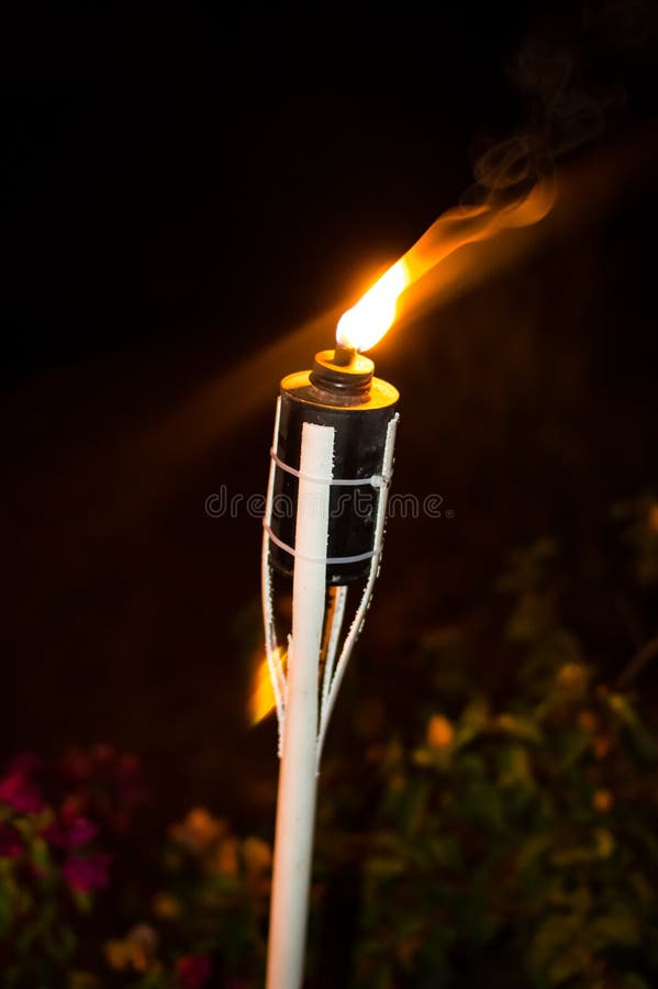 Fire Lamp in Dark Night with Strong Light Stock Photo - Image of glass ...