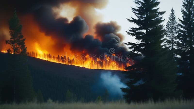 Fire in a Large Spruce Forest Stock Illustration - Illustration of ...