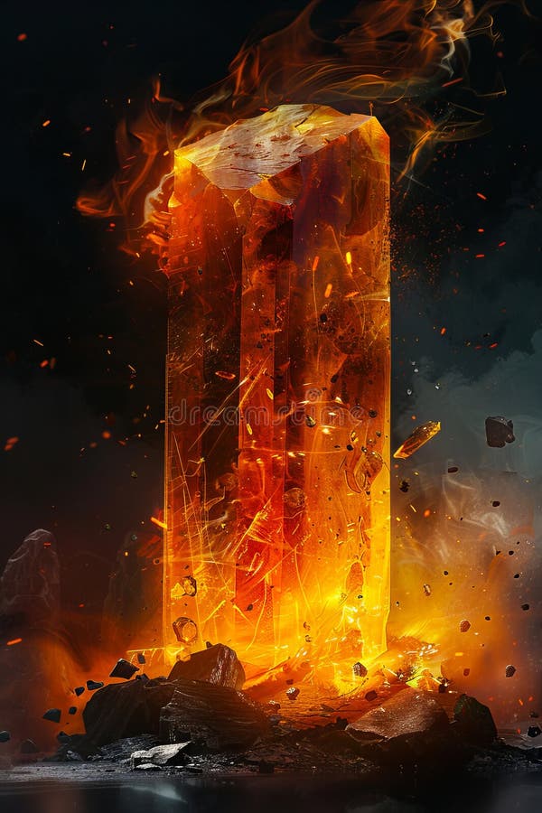 A Fire and Lava Sculpture with a Large Block of Ice Stock Photo - Image ...