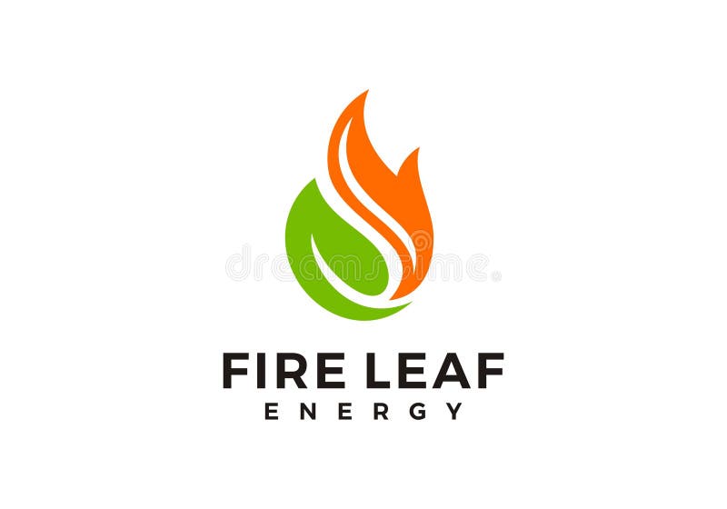 Fire Leaf Logo Design. Energy Flame Droplet Line Art Style Symbol Icon ...