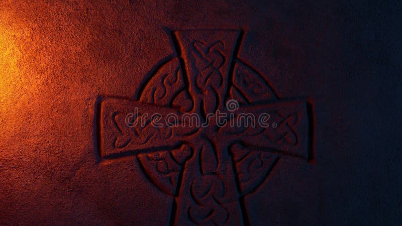 Celtic Cross Stone Carving in Fire Light Stock Video - Video of history ...