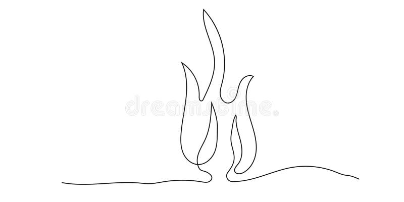 Fire Line Art Continuous, Bonfire Doodle Isolated on White Background ...