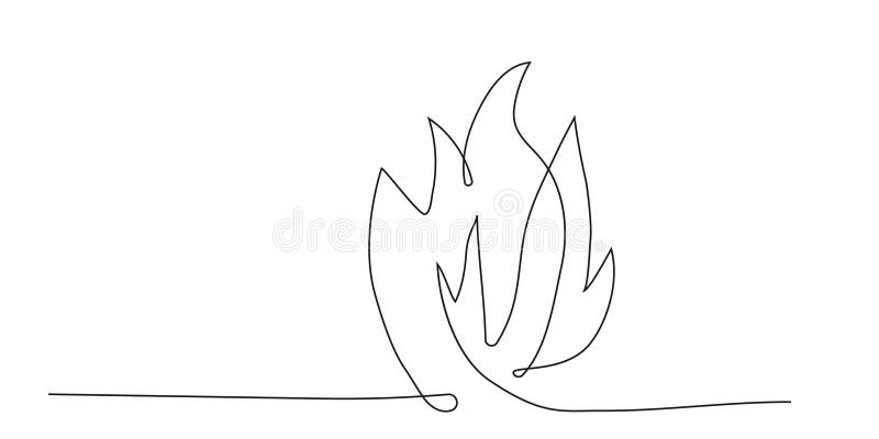 Fire Line Art Continuous, Bonfire Doodle Isolated on White Background ...