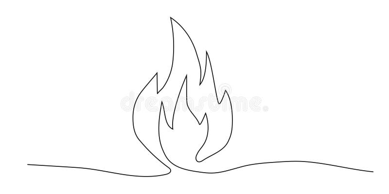 Fire Line Art Continuous, Bonfire Doodle Isolated on White Background ...