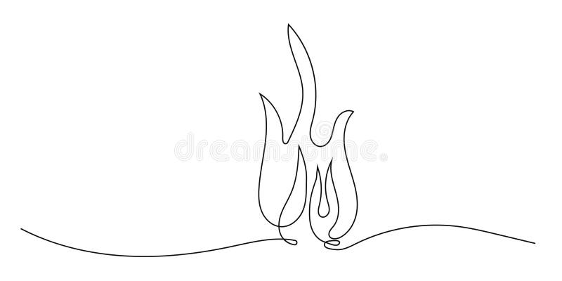 Fire Line Art Continuous, Bonfire Doodle Isolated on White Background ...