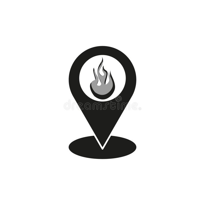 Fire Location Icon. Black Map Marker. Flame Symbol Inside. Vector ...