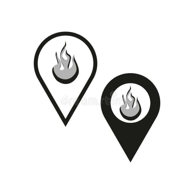 Fire Location Icons. Map Pin Symbols. Flame Vector Design. Simple Black ...