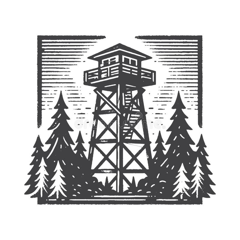 Fire Lookout Tower Dense Forest Vintage Retro Vector Icon Logo Design ...