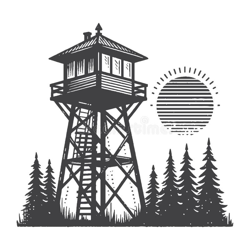 Fire Lookout Tower Vintage Retro Vector Icon Logo Design. Stock Vector ...