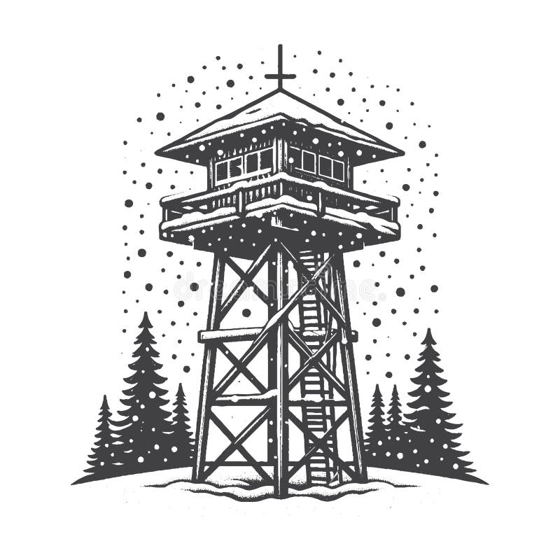 Fire Lookout Tower Vintage Retro Vector Icon Logo Design. Stock Vector ...
