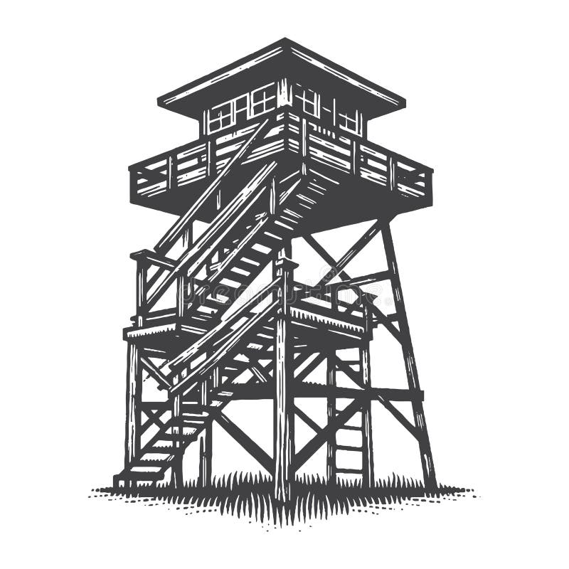 Fire Lookout Tower Vintage Retro Vector Icon Logo Design. Stock Vector ...