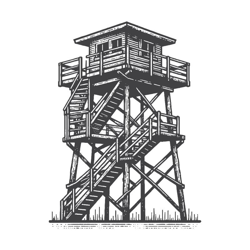 Fire Lookout Tower Vintage Retro Vector Icon Logo Design. Stock ...