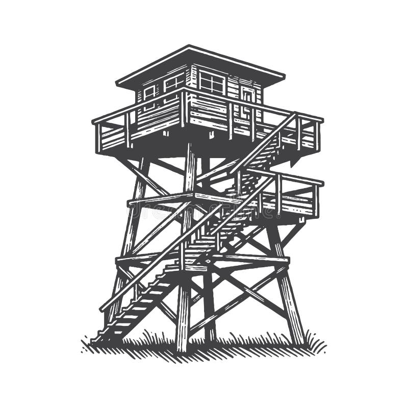 Fire Lookout Tower Vector Design Vintage Logo Retro Illustration. Stock ...