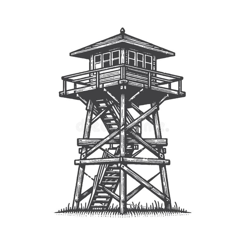 Fire Lookout Tower Vintage Retro Vector Icon Logo Design. Stock Vector ...