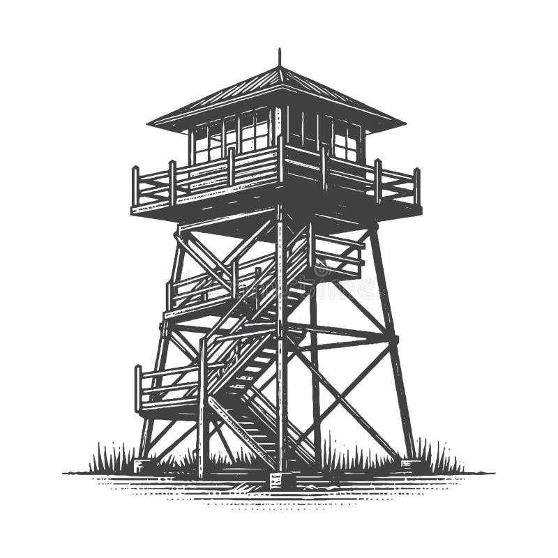 Fire Lookout Tower Vector Design Vintage Logo Retro Illustration. Stock ...