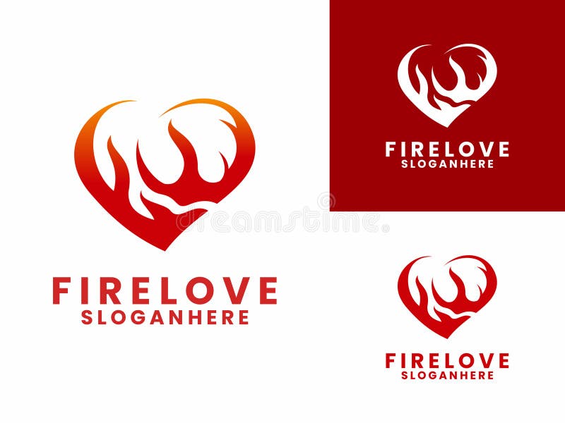 Fire Love Logo Design Vector Template. Red Heart Flame Logo Design ...