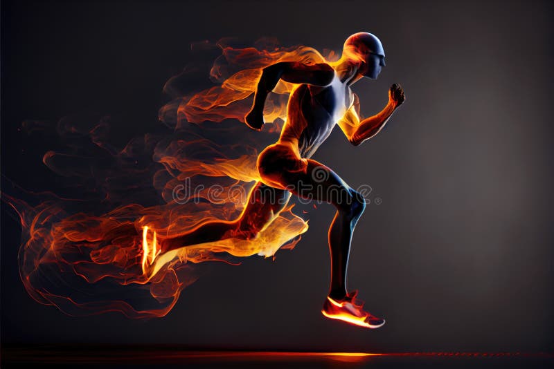 Fire Man with Flames Run on Black Background Stock Illustration ...