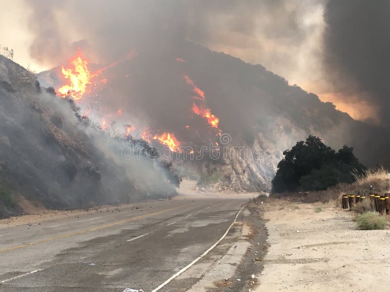 Fire and Massive Flames Burning Next To Road Editorial Image - Image of ...