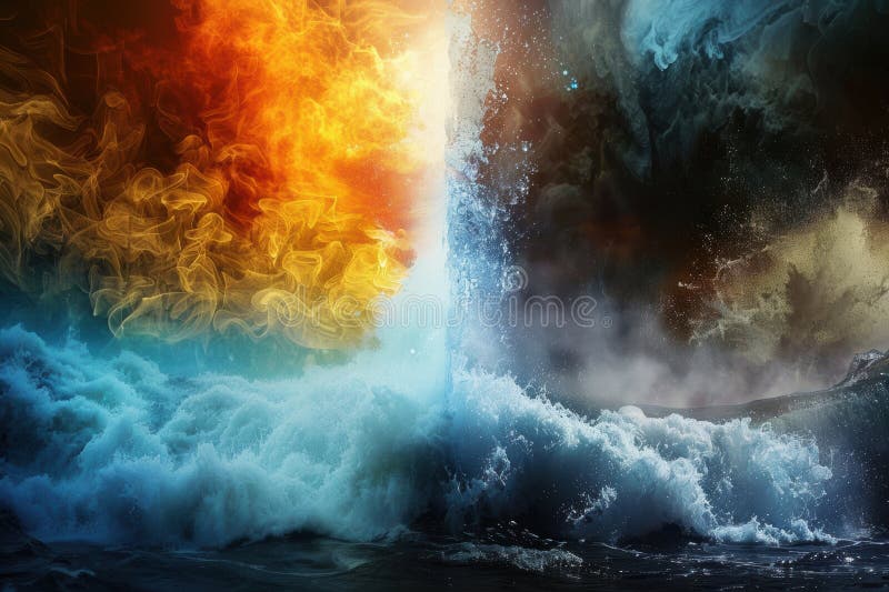 Fire Meets Water Create Epic Clash and Stunning Visuals Stock ...