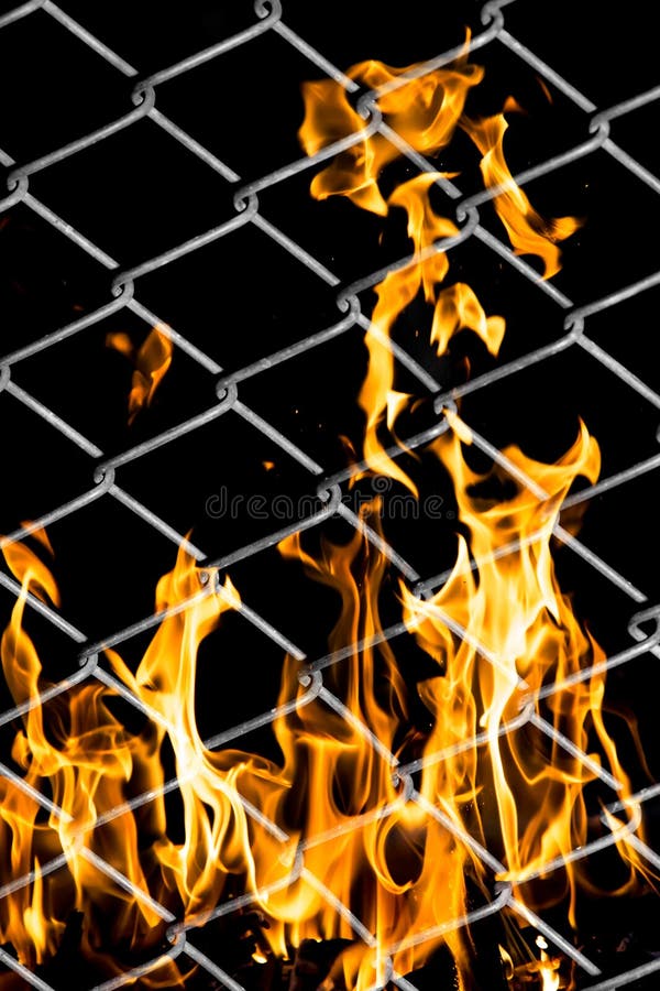 Fire in a metal grid stock image. Image of call, iron - 105263799