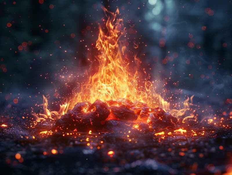 A Fire in the Middle of the Forest Stock Image - Image of night ...