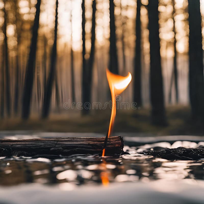 A Fire is in the Middle of a Stream Surrounded by Trees Stock ...