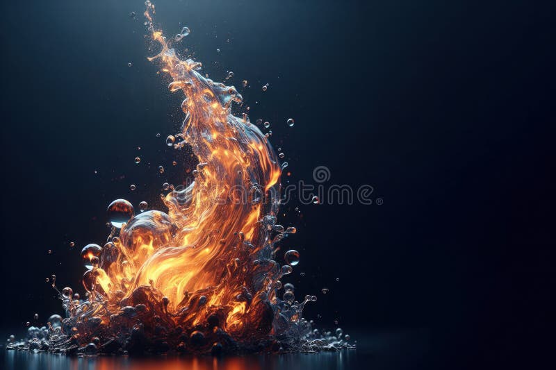Fire Mixed with Water on a Dark Background. Place for Text. Stock Photo ...