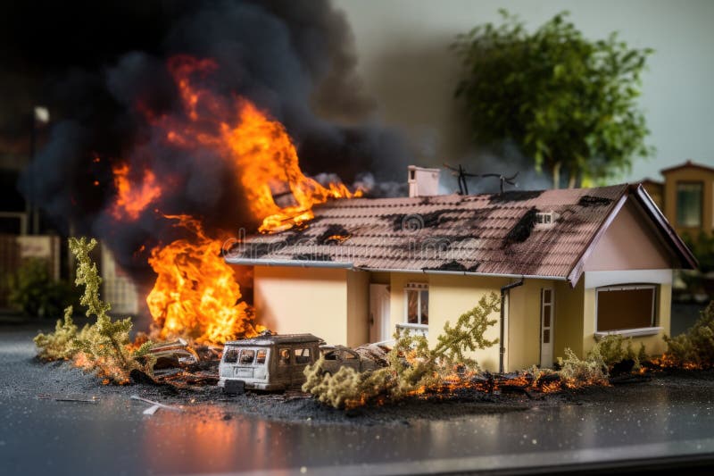 Fire and Model House Showing Risk Towards Property Stock Illustration ...