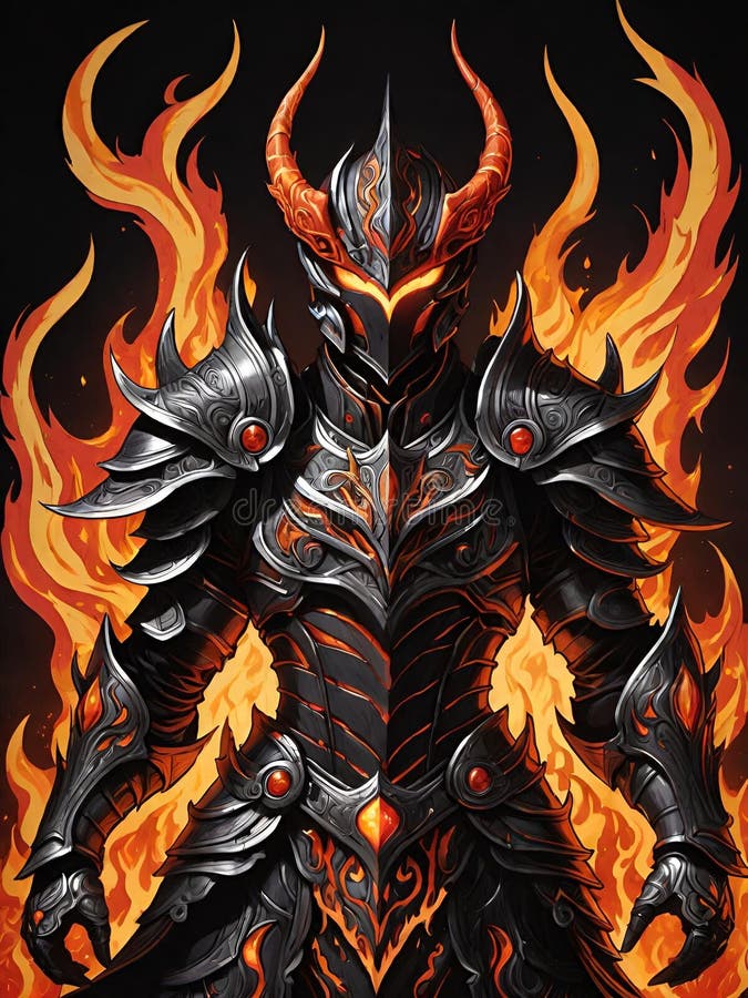 Fire Monster with an Armour Stock Illustration - Illustration of sword ...