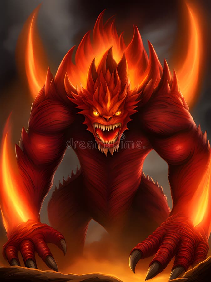 Fire monster in the cave stock illustration. Illustration of dark ...